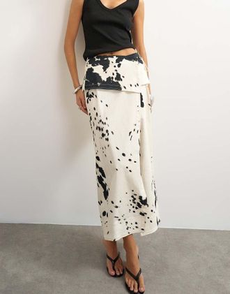 Topshop jupe longue portefeuille en serg&eacute; &agrave; nouer imprim&eacute; vache-Neutre