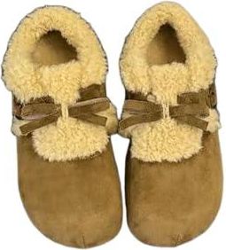 Generic YUJIEBB Bottes de neige r&eacute;tro &agrave; fond &eacute;pais doubl&eacute; en polaire pour femme Style automne hiver chaussures chaudes en coton &agrave; bout rond, kaki, 35.5 EU