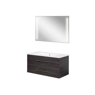 Fackelmann B.perfekt Badm&ouml;bel Set 3-teilig, 100 cm, Anthrazit, LED-Spiegel-09827