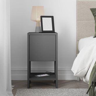 Decortie Decortie Ema Table de chevet moderne avec rangement Meuble &agrave; porte coulissante Gris anthracite Largeur 30cm