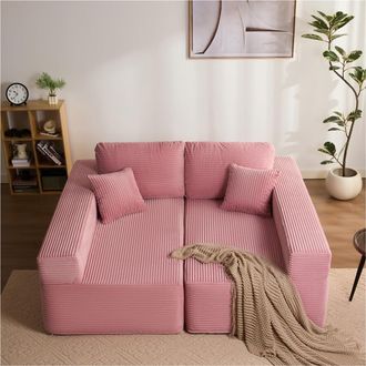 Generic Rahmenloses Bodensofa, Modulares L f&ouml;rmiges Ecksofa, mit Schlaffunktion, Cordstoff, Hautfreundlich und komfortabel, montagefrei, Zum Lesen(Rosa,Symmet