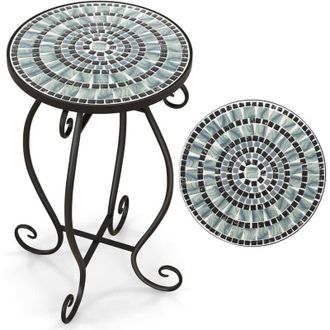 Costway Table Dappoint Exterieur Jardin en Mosa&iuml;que, Table Bistro Ronde en Carreaux de C&eacute;ramique R&eacute;sistant aux Intemp&eacute;ries, Table Basse Dext&eacute;rieur pour