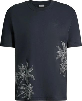 Joop Homme, Tops, Bleu, Taille: XL T-shirt en coton avec motifs palmiers