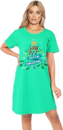 Generic Handpix Robe de nuit longue à manches courtes et col rond avec inscription « Wish You A Merry Christmas » pour femme, Vert, 48-50