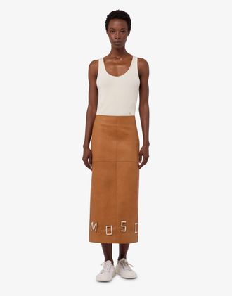 Moschino Jupe en cuir d&eacute;cor&eacute;e - Marron