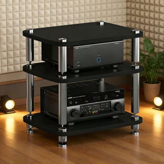 Generic HiFi Regal Niedriges AV-Medienregal, 4-stufiges Stereo-St&auml;nder- und Racksystem mit sto&szlig;d&auml;mpfenden F&uuml;&szlig;en, Audio-Rack for DVD-Player/Spielkonsole/TV-Box