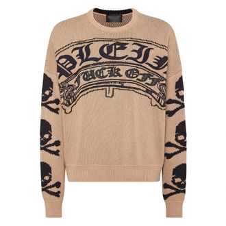 Philipp Plein Pullover Rundhals Gothic Plein - - Knitwear - Herren - Beige - S