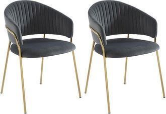 Vente-Unique Lot de 2 chaises en velours et m&eacute;tal dor&eacute; - Gris - MADOLIA de Pascal MORABITO