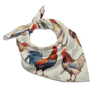 Generic Écharpe carrée en soie légère en forme de coq avec motif fleur de poulet, écharpe pour cheveux, foulard respirant, cadeau pour femme et homme, multico
