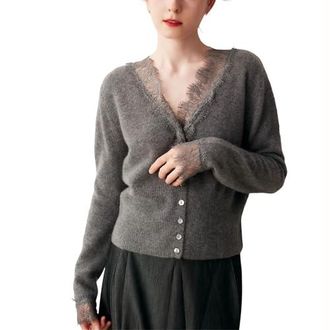 Generic Cardigan dhiver en cachemire pour femme 100 % cachemire, Gris, XL
