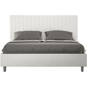 Les Tendances Lit capitonn&eacute; 200x200 cm simili cuir blanc &agrave; carreaux Sunda