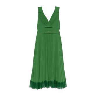 Self Portrait Plissiertes Midikleid mit Spitzendetails - - Dresses - Damen - Gr&uuml;n - XS
