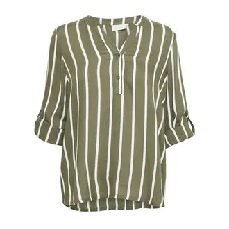 Kaffe Chemisier &agrave; Rayures Grape Leaf/Chalk - Femme - Blouses et Chemises - Vert - Taille: 46 FR