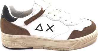 Sun 68 Homme, Chaussures, Multicolore, Taille: 44 EU Baskets en cuir blanc avec détails noirs