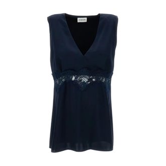 P.A.R.O.S.H. P.a.r.o.s.h., Femme, Tops, Bleu, Taille: 42 FR Top sans manches &agrave; col en V avec insertion de dentelle
