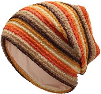 ZLYC Bonnet souple en tricot fin et extensible pour femme, Orange ray&eacute;, Taille unique