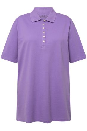 Ulla Popken Damen gro&szlig;e Gr&ouml;&szlig;en Poloshirt, T-Shirt mit Samtband-Knopfleiste, Basic-Shirt, Polokragen, Baumwolle Blauer Flieder 50+ 637297811-50+