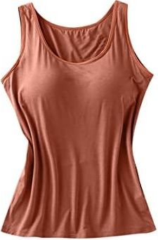 Minetom Femme Débardeur avec Soutien-Gorge Intégré Bretelles Rembourré Tank Tops sans Manches Yoga Sport Gilet Haut Shirt A Marron M