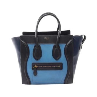 Celine Pre-owned Luggage Micro Shopper Leather Tote Bag - Femme - Pre-owned - Bleu - Taille: ONE Size