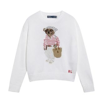 Polo Ralph Lauren Femme, Sweatshirts et sweats &agrave; capuche, Blanc, Taille: 38 FR Pull Ras du Cou Ours
