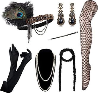 Dreshow 1920s Accessories Gatsby Costume Set Bandeau Flapper Collier Gants pour Femmes