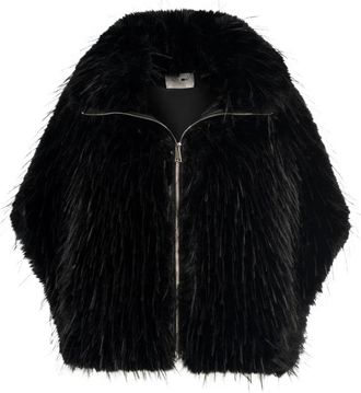 Manila Grace Langhaar-Kunstpelzjacke - - Jackets - Damen - Schwarzk - XS