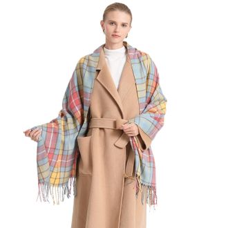 Miss Lulu Damen Schal Winter, weich warm kariert Oversized, Schottenkaro Wolle, lange gedrehte Fransen Stola, Deckenschal für Damen (Regenbogen)