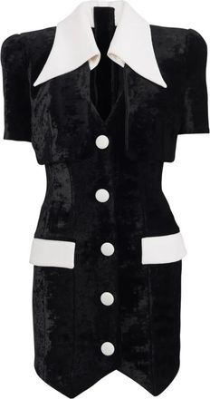 Balmain Kurzes strukturiertes Kleid aus Samt und Cr&ecirc;pe - - Dresses - Damen - Schwarzk - S