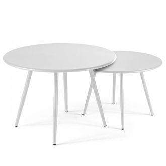 Oviala Lot de 2 tables basses de jardin en acier blanc - Palavas
