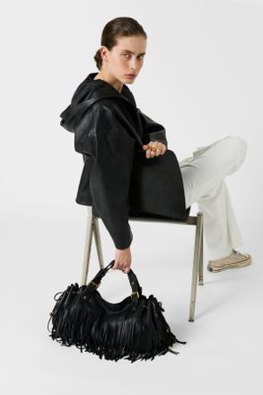 Gerard Darel Veste oversize &agrave; capuche en cuir - NABILA - Noir