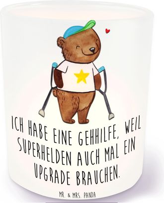 Mr. & Mrs. Panda Teelicht Bär Gehhilfen - Geschenk, Windlicht Dekorieren, Glas Windlicht, Teelichthalter, Krücken, Windlicht Glas, Kerzenglas