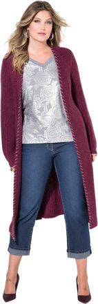 Miamoda Damen gro&szlig;e Gr&ouml;&szlig;en &Uuml;bergr&ouml;&szlig;en Plus Size Strickjacke, extra lang, Ausschnitt mit Zierstich Purpur 58+ 836074541-58+