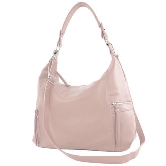 modamoda.de T229 Damen Schultertasche Shopper aus Leder Large handmade in Italy, Farbe:Rosabeige