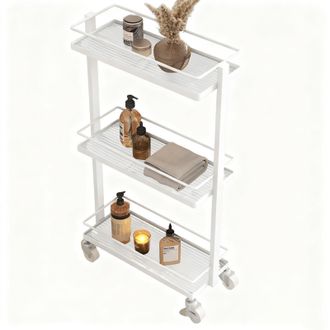 Generic Schmaler Lagerwagen mit 3 Ebenen Arbeitsplatte Aus Gehärtetem Glass Badezimmer-Organizer Rollbares Allzweckregal mit Rahmen aus Karbonstahl für Die Kü