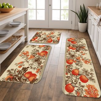 Generic Küchenmatten mit Vintage-Blumenmuster für Boden, Obstmuster, weiche Matten, gepolstert, bequem, waschbar, rutschfest, Dekor-Teppiche für Küche, Waschb