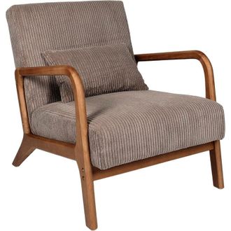 The Home Deco Factory The Home Deco Factory - Fauteuil lounge en velours c&ocirc;tel&eacute; taupe et bois - tako