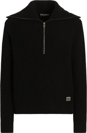 Dolce & Gabbana Homme, Pulls, Noir, Taille: XL Pull en maille c&ocirc;tel&eacute;e &agrave; demi-zip