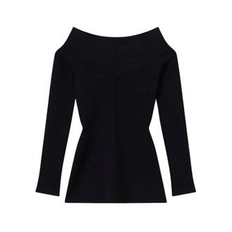 Stella McCartney Lang&auml;rmeliges Oberteil mit geradem Ausschnitt - - Tops - Damen - Schwarzk - S