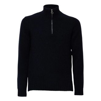 04651/ Langarm-Strickpullover mit halbem Rei&szlig;verschluss - - Knitwear - Herren - Blau - M