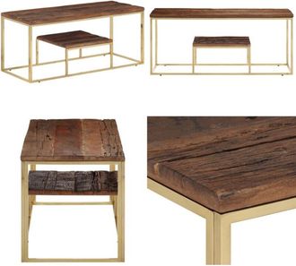 vidaXL Couchtisch Golden Edelstahl und Massive Holzschwellen - Couchtisch - Wohnzimmertisch - Esszimmertisch - Sideboard - Dekotisch - Home & Living