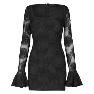 Rotate 3D Blumen Netz Mini Kleid - - Dresses - Damen - Schwarzk - S
