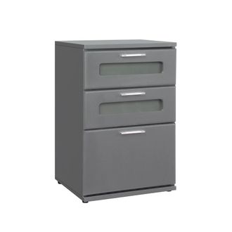 ML Design ML-Design Nachttisch mit 3 Schubladen, oberste mit Glaseinsatz, Grau, 40x60x38 cm, aus Holz, Boxspringbett Nachtschrank Nachtkommode Nachtkonsole Komm