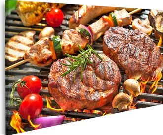 Islandburner Bild auf Leinwand Grill Assorted Delicious Grilled Meat Vegetable Over Coals Barbecue Bilder Wandbilder Poster GDDK-1K