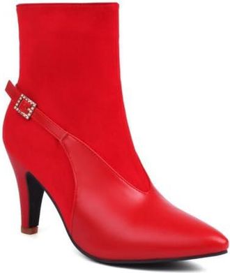 Generic Rouge,37 EU,Bottines à Coutures en Cuir pour Femmes, Bout Pointu, Talons Aiguilles, Bottines dautomne avec Boucle de Ceinture, Chaussures habillées à 