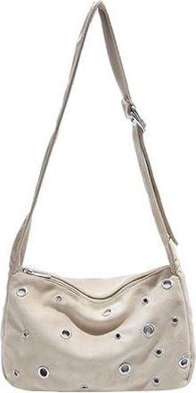 Generic Sac &agrave; bandouli&egrave;re r&eacute;tro en daim synth&eacute;tique pour femme, multi-usage, polyvalent, rivet, grande capacit&eacute;, voyage, rendez-vous, shopping, blanc, 400.00x