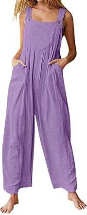 Generic Combinaison Femme Chic Mariage Salopette Ample D&eacute;contract&eacute;e pour Femmes avec Bretelles R&eacute;glables Poches Combishort de Travail (Mauve,M)