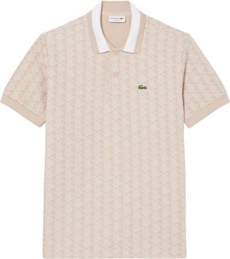 Lacoste Homme, Tops, Beige, Taille: XL Polo Jacquard Monogramme Coupe Classique