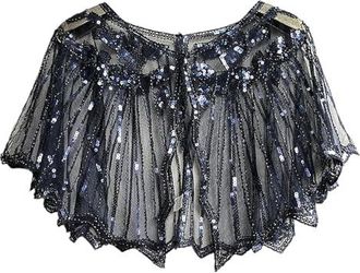 Generic Robe châle ample en maille 2026 enveloppée avec paillettes pour fête, banquet, étole en coeur, écharpe, écharpe, pour femme, pour soirée rétro Gatsb, 