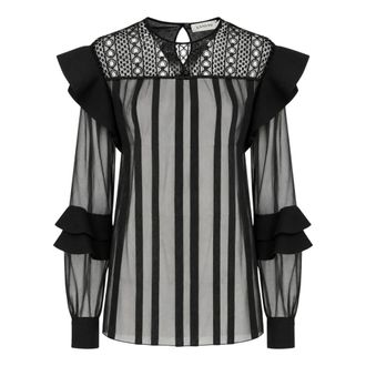 Lanvin Blouse brod&eacute;e &agrave; volants - Femme - Blouses et Chemises - Noir - Taille: 32 FR