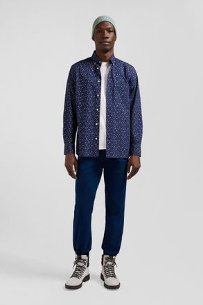 Eden Park Chemise En Popeline De Coton Bleu Marine &Agrave; Microimprim&eacute; Fleurs Coupe Regular